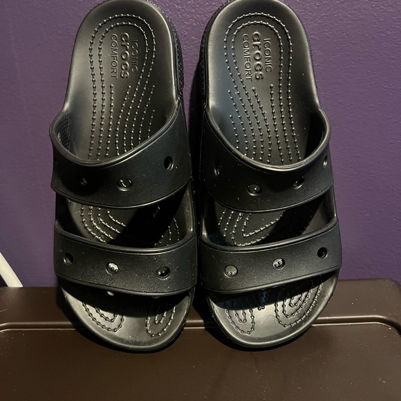 CROCS | Shoes | Crocs Classic Junior 3 Black Slide Sandal Double Strap ...